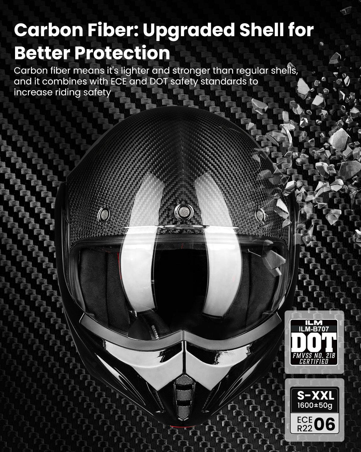 ILM Carbon Fiber Vintage Full Face Modular Motorcycle Helmet Model B70